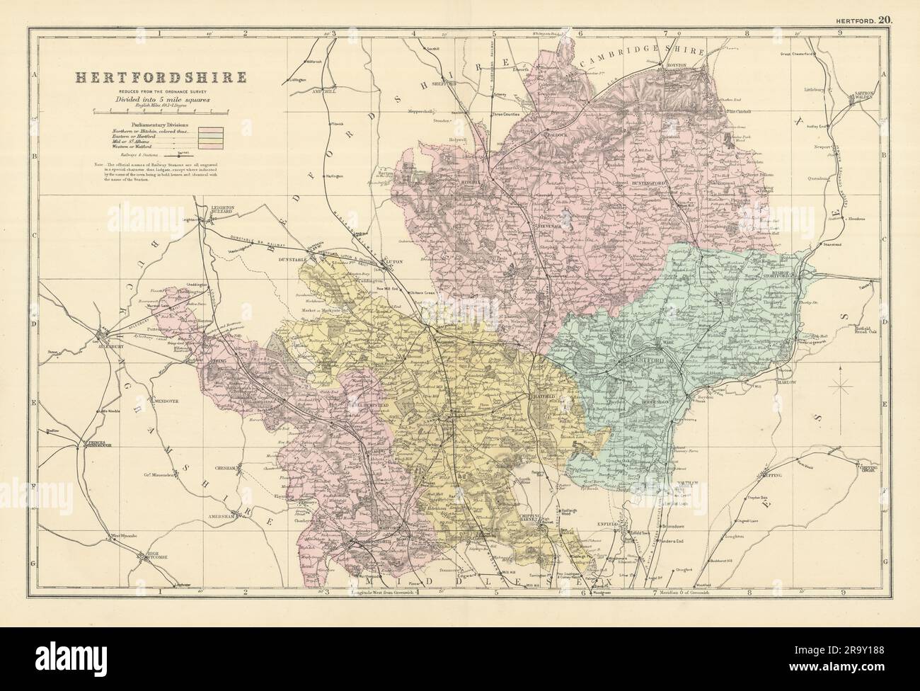 HERTFORDSHIRE antique county map by GW BACON 1891 old plan chart Stock ...