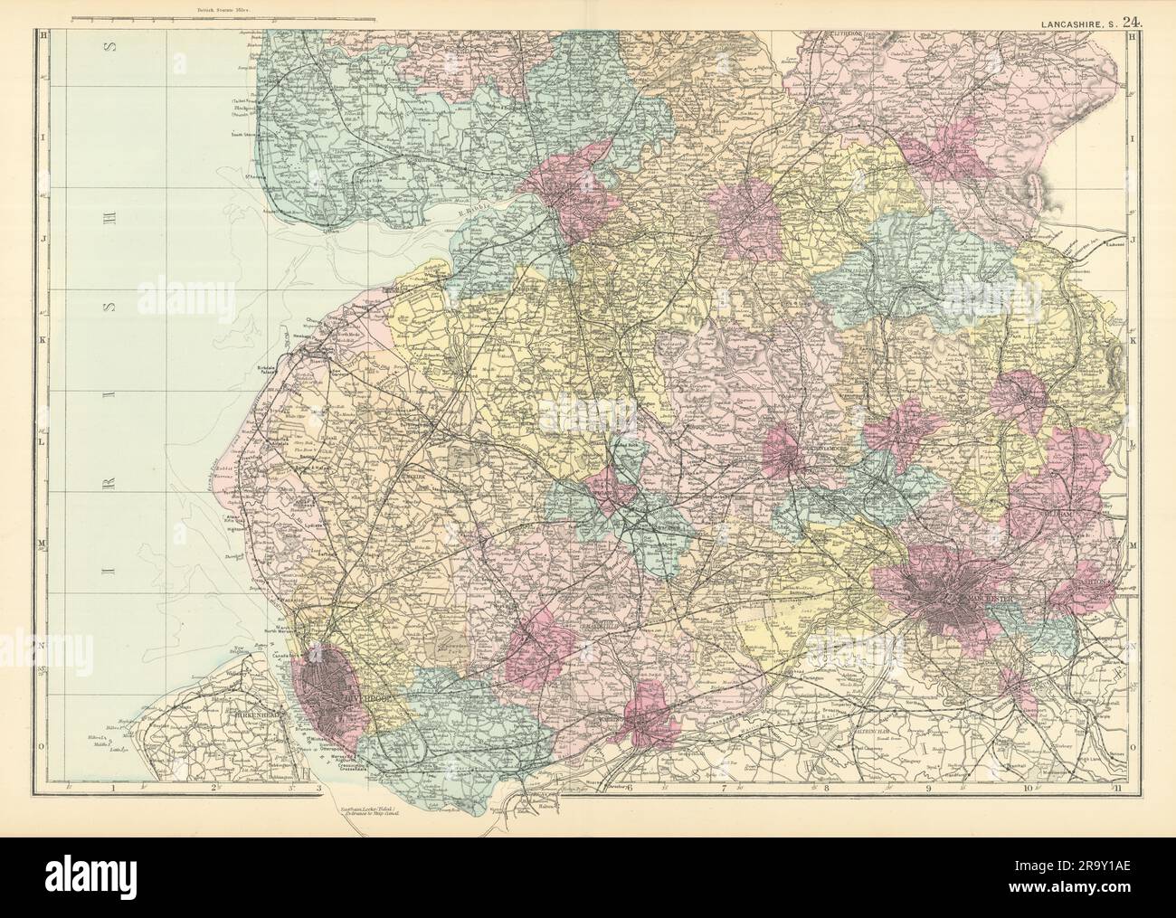 LANCASHIRE (South sheet) antique county map by GW BACON 1891 old Stock ...