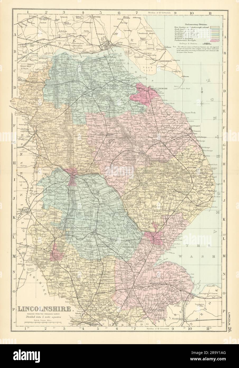 LINCOLNSHIRE antique county map by GW BACON 1891 old plan chart Stock ...