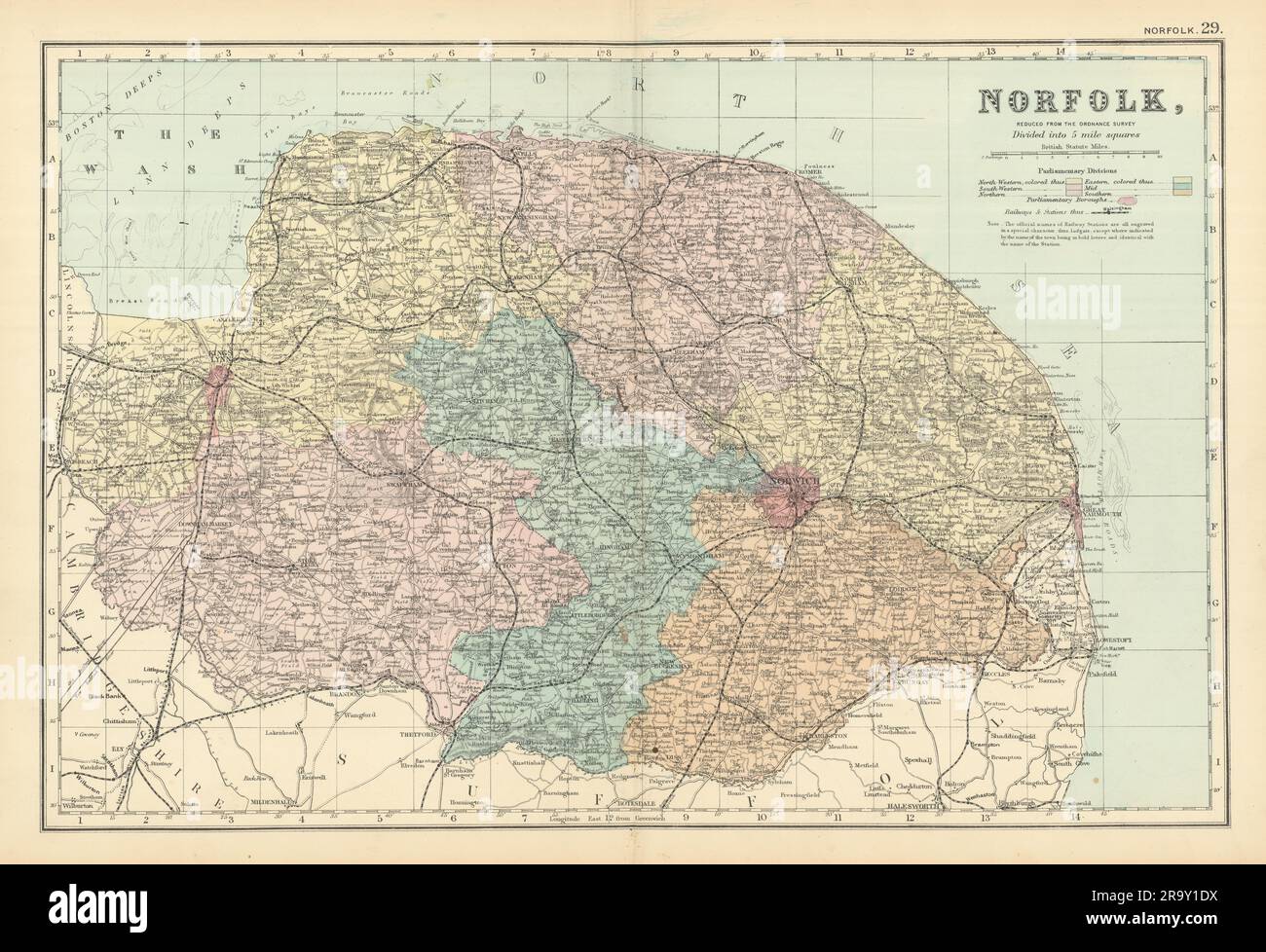 NORFOLK antique county map by GW BACON 1891 old vintage plan chart ...