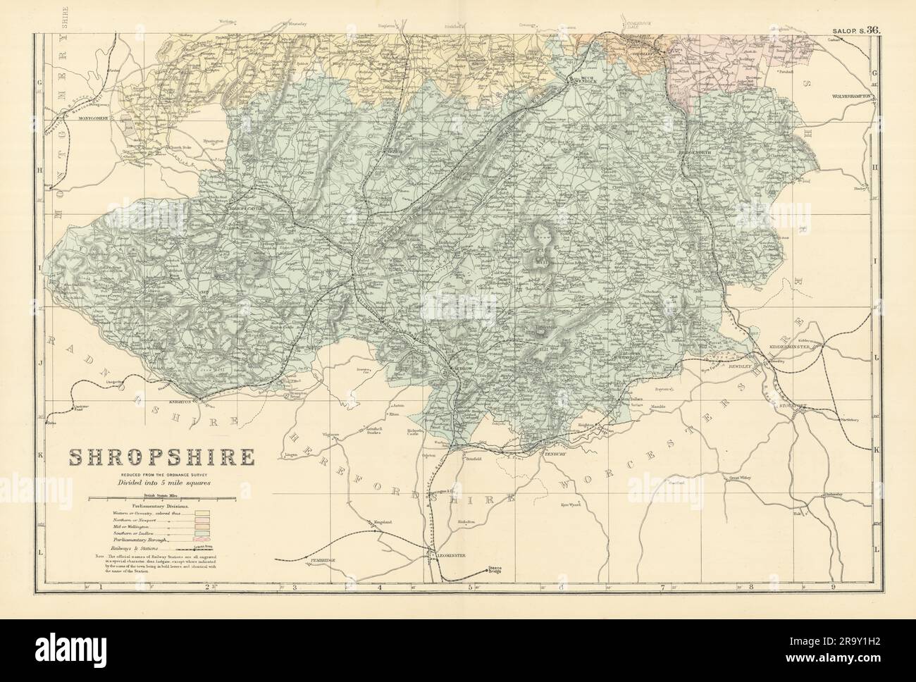 SHROPSHIRE (South) antique county map by GW BACON 1891 old chart Stock ...