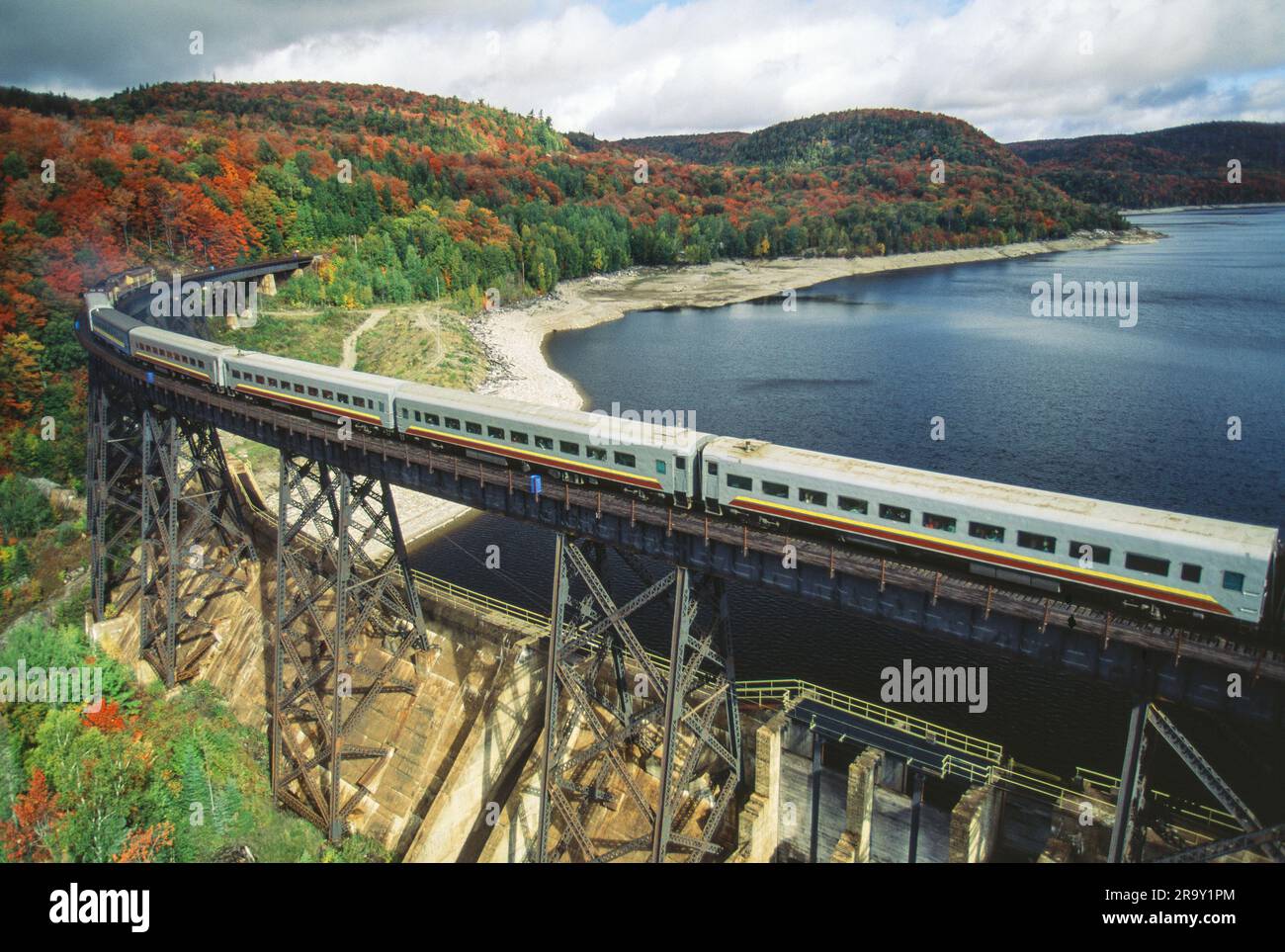 Aerial image of train and rail line Agawa Canyon, Ontario, Canada Stock ...