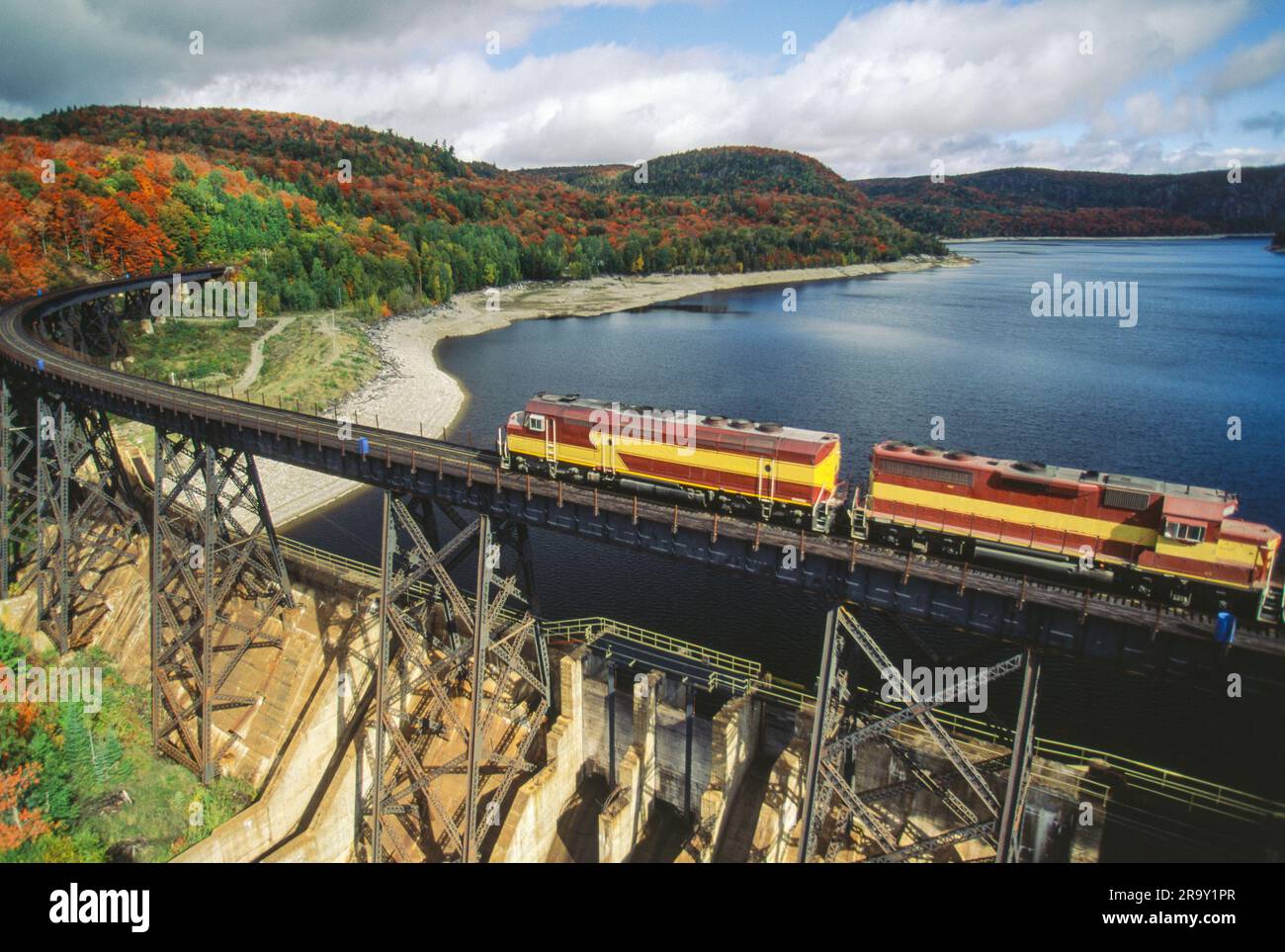 Aerial image of train and rail line Agawa Canyon, Ontario, Canada Stock ...