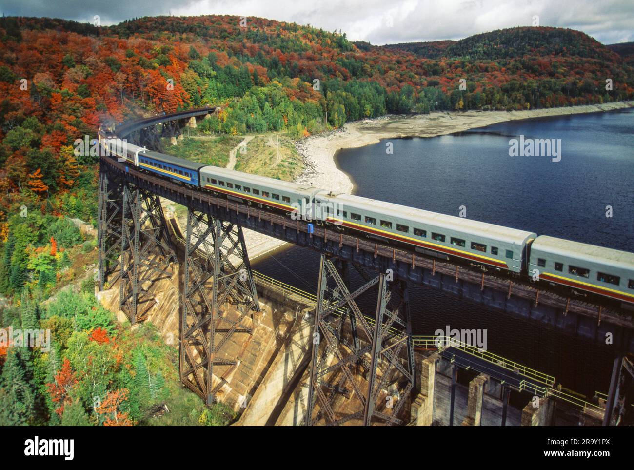 Aerial image of train and rail line Agawa Canyon, Ontario, Canada Stock ...