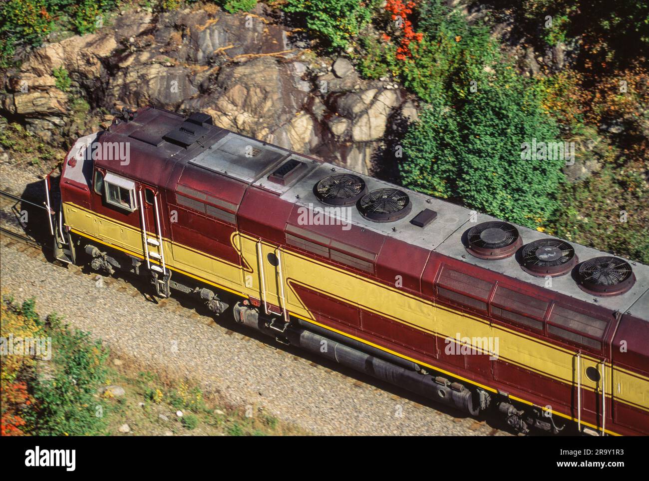Aerial image of train and rail line Agawa Canyon, Ontario, Canada Stock ...