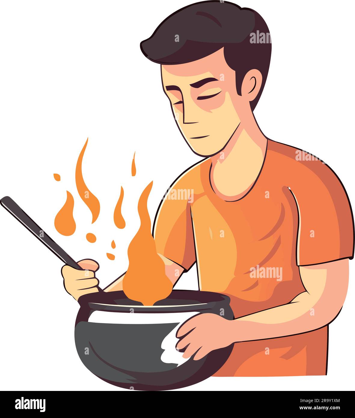 Chef cooking gourmet meal on flaming stove Stock Vector Image & Art - Alamy