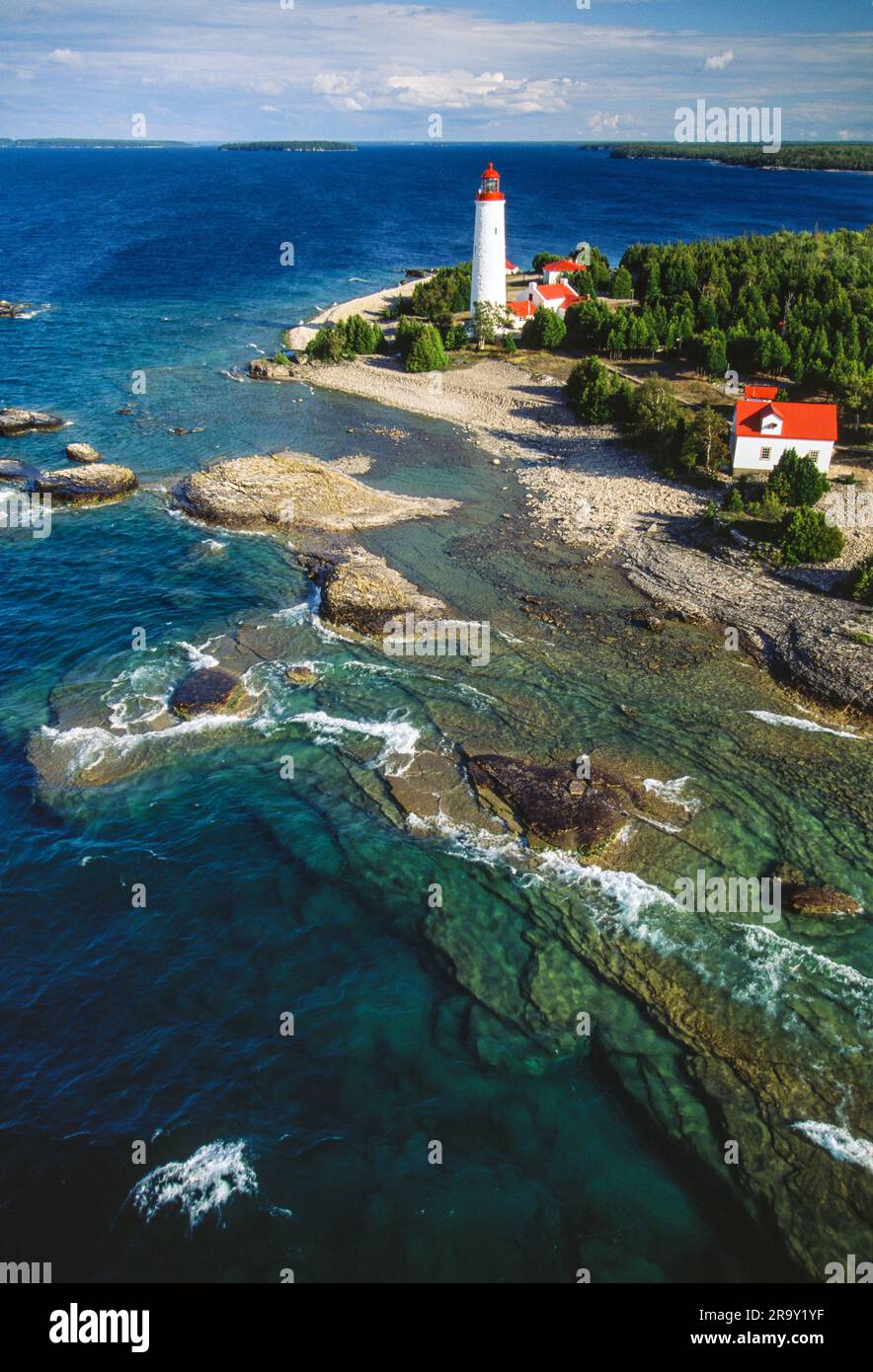 Aerial image of Cove Island Lighthouse, Bruce Peninsula, Ontario ...