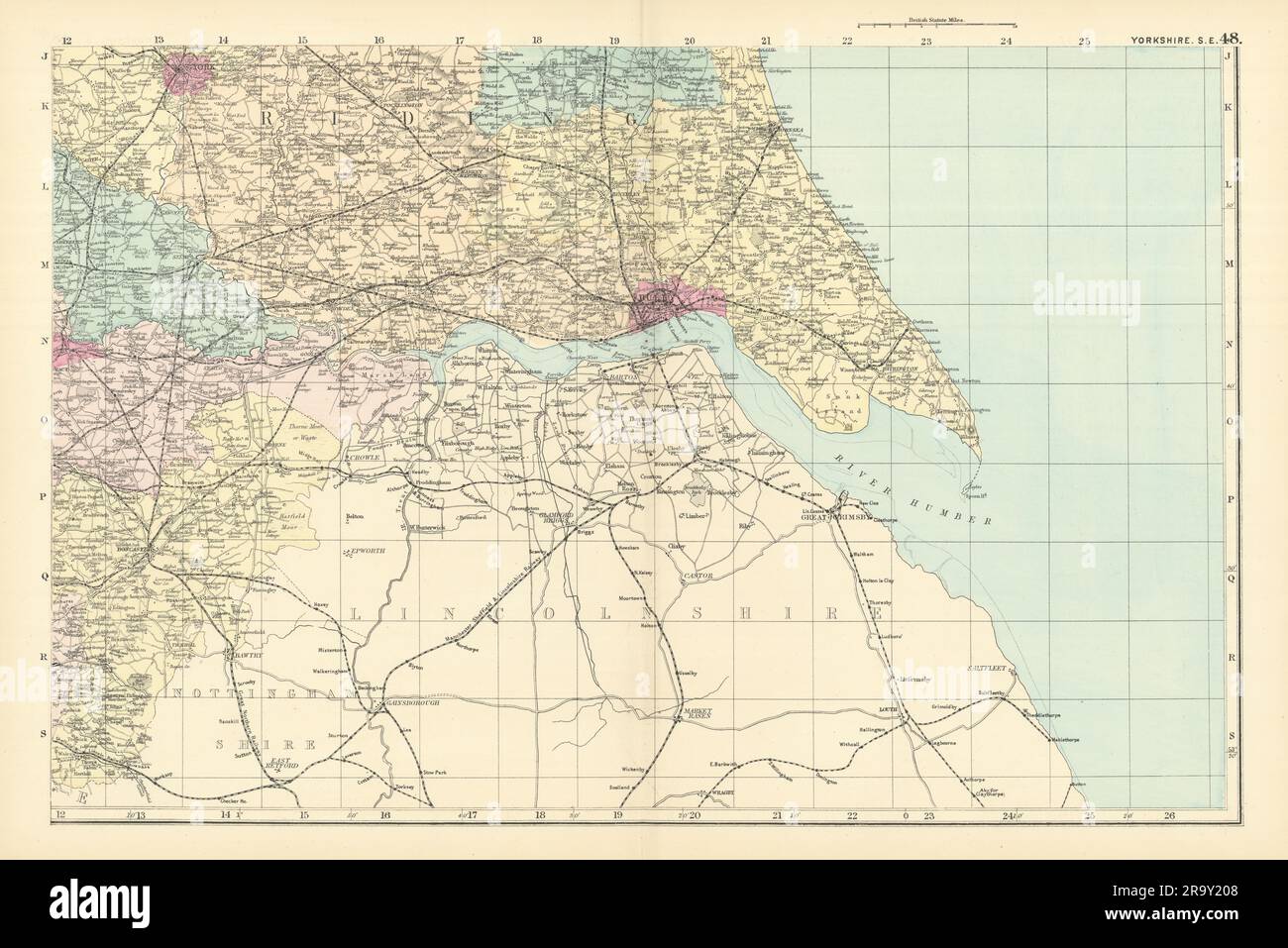 YORKSHIRE (South East) Hull York antique county map by GW BACON 1891 ...