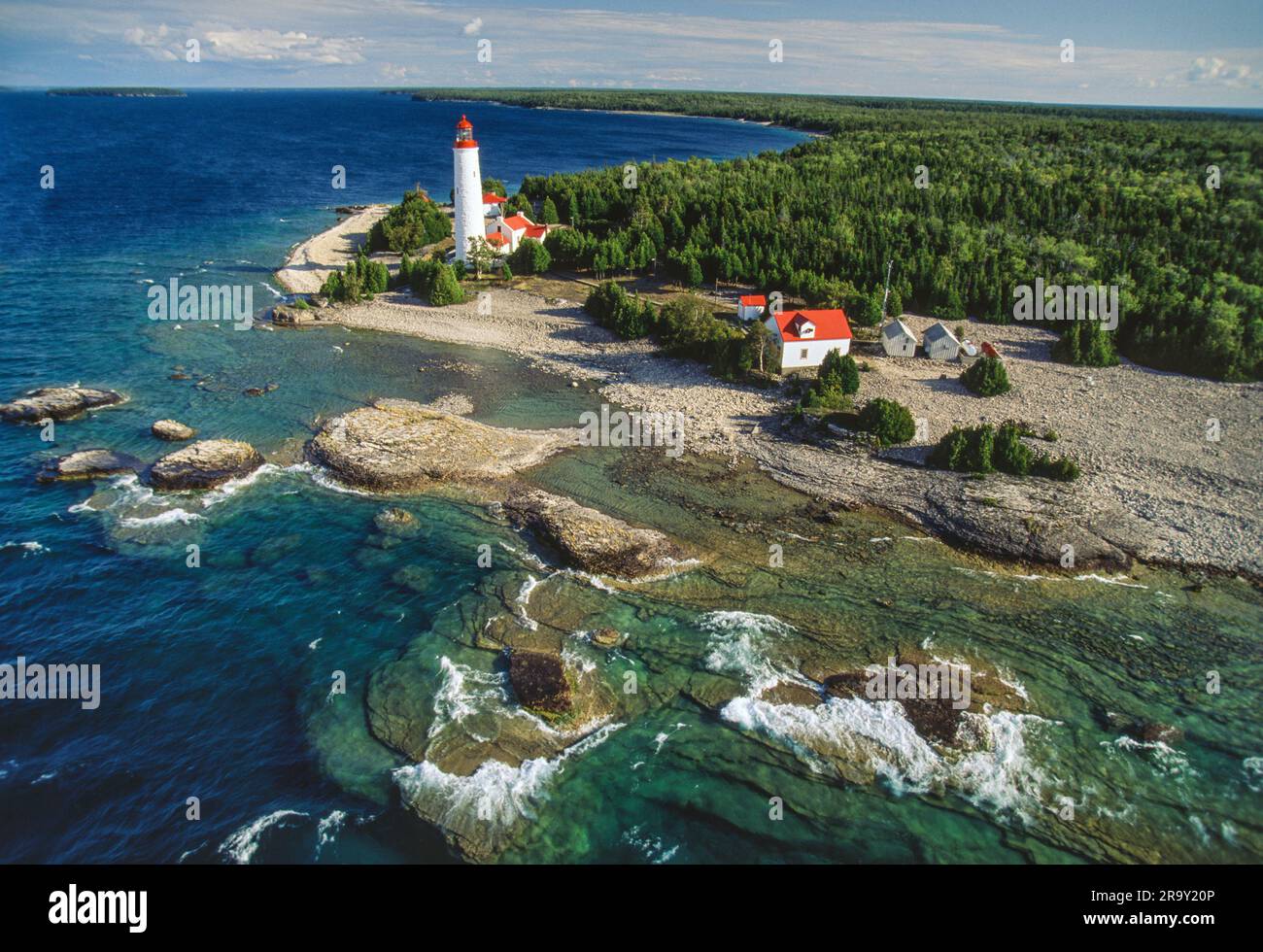Aerial image of Cove Island Lighthouse, Bruce Peninsula, Ontario ...