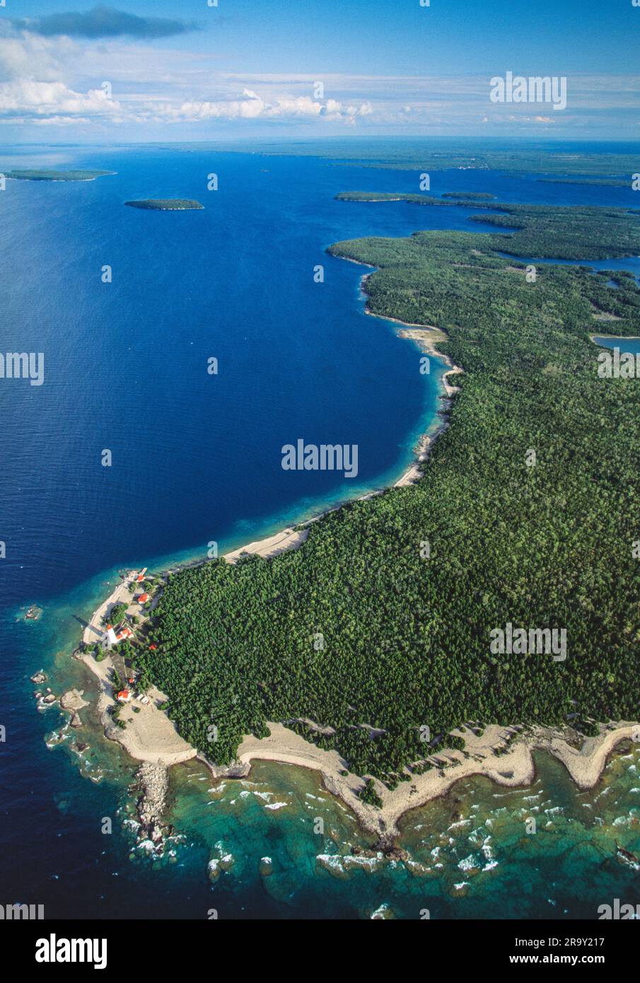 Aerial image of Cove Island Lighthouse, Bruce Peninsula, Ontario ...