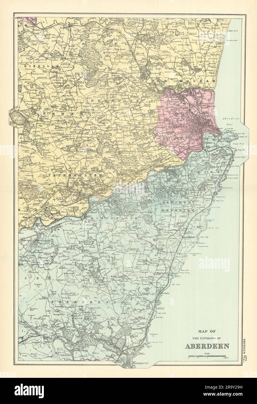 ABERDEEN & ENVIRONS Stonehaven antique map by GW BACON 1891 old Stock ...