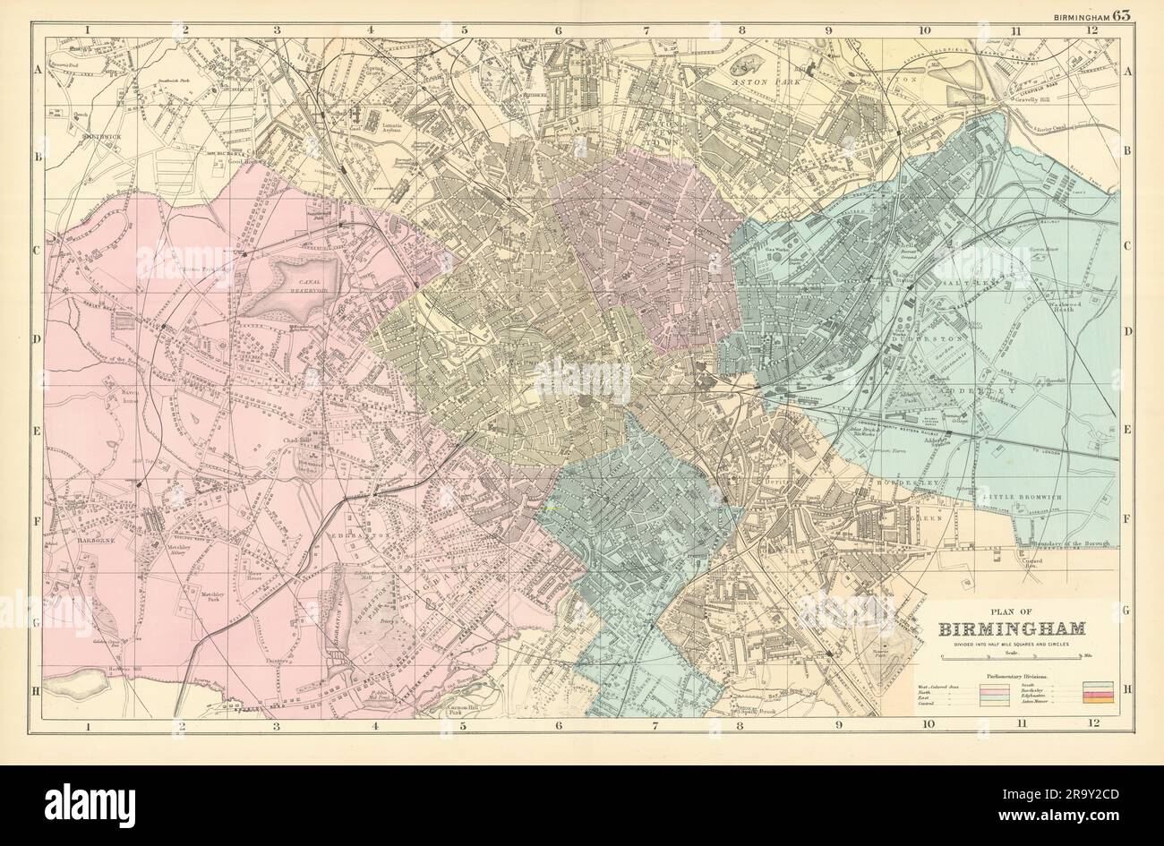 BIRMINGHAM Aston Edgbaston Bordesley town city plan GW BACON 1891 old ...