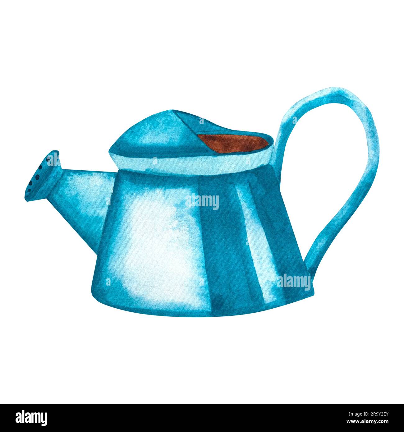 Watering can. Garden watering can painted in watercolor on a white ...