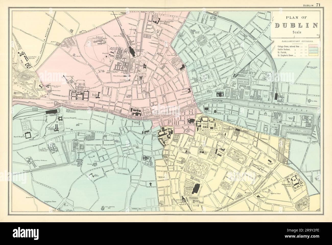 DUBLIN antique town city plan by GW BACON Ireland 1891 old map chart ...
