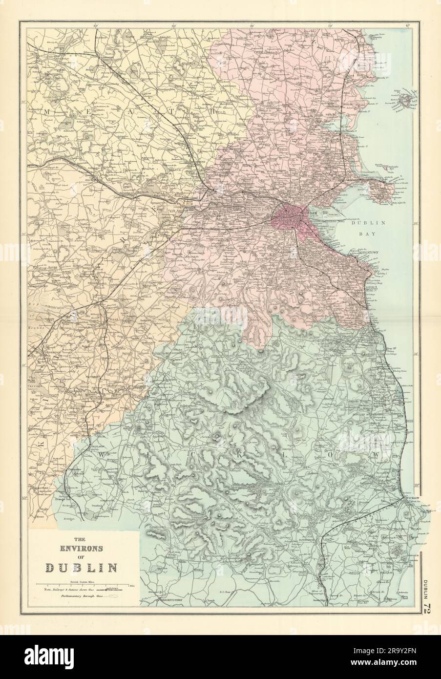 DUBLIN & ENVIRONS Meath Kildare Wicklow IRELAND antique map by GW BACON ...