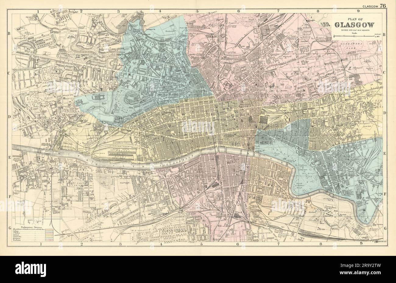 GLASGOW antique town city plan GW BACON 1891 old map chart Stock Photo ...