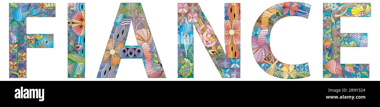 Hand-painted art design. Hand drawn illustration word FIANCE for t ...