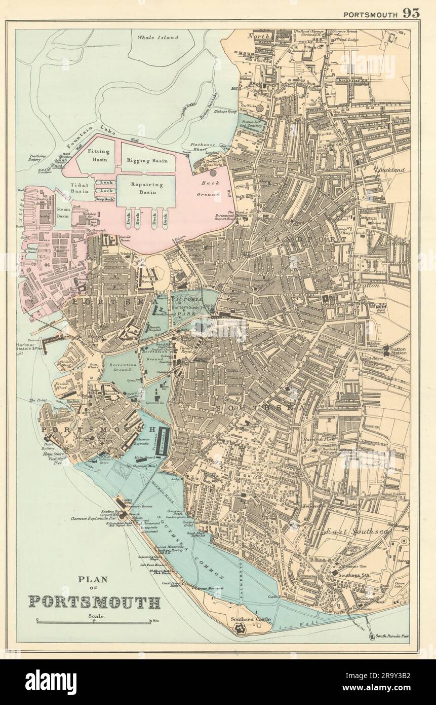 PORTSMOUTH Portsea Southsea Landport town city plan GW BACON 1891 old ...