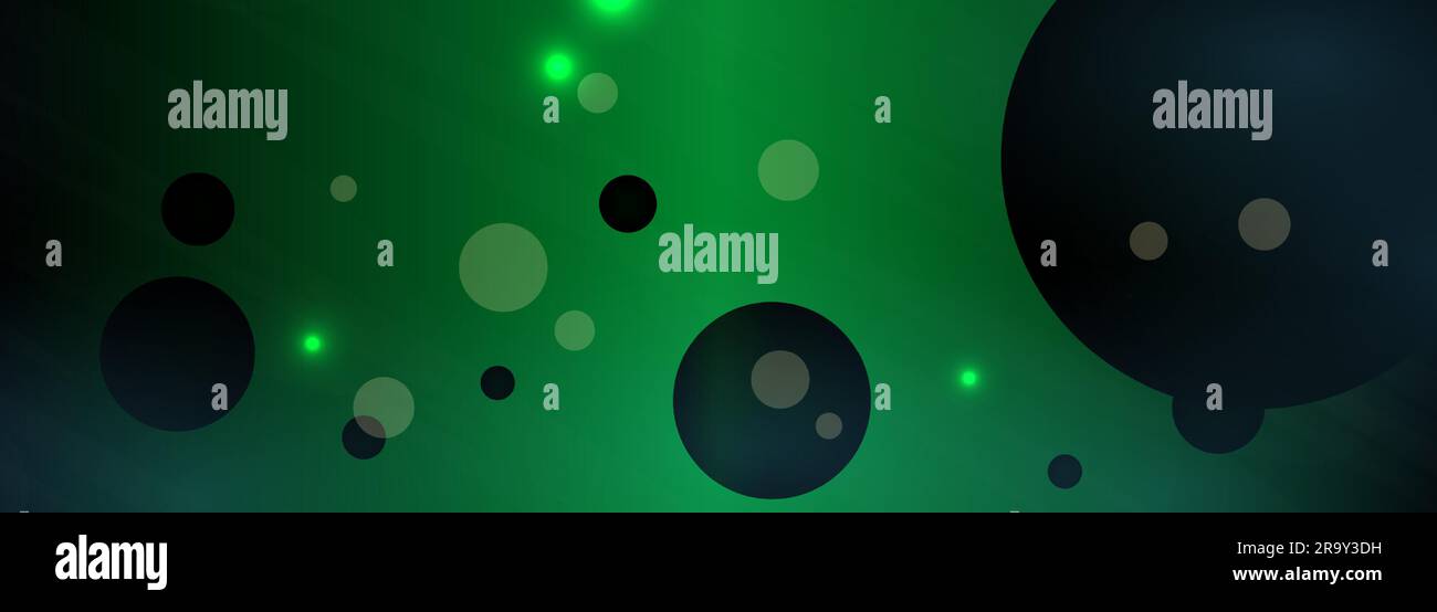 Dark green wide abstract background with circles and highlights. Vector ...