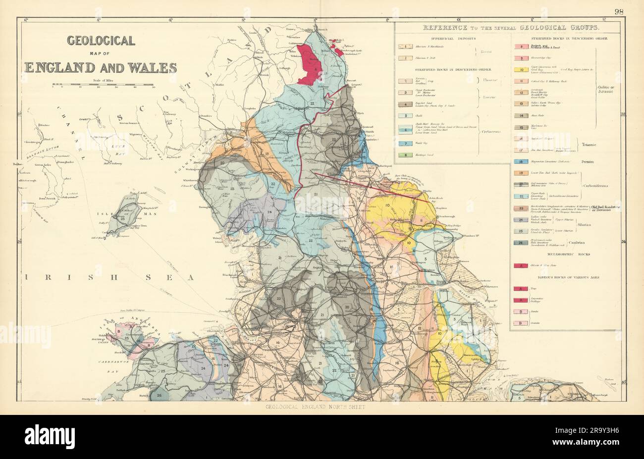 GEOLOGICAL ENGLAND & WALES (North sheet) antique map by GW BACON 1891 ...