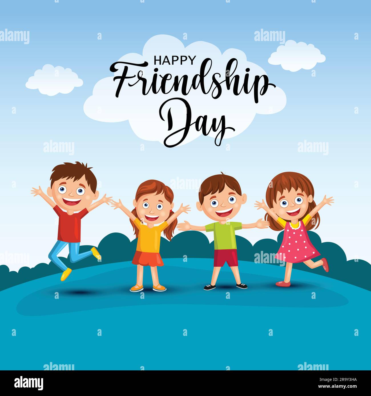 Happy friendship day background greetings with happy kids vector ...