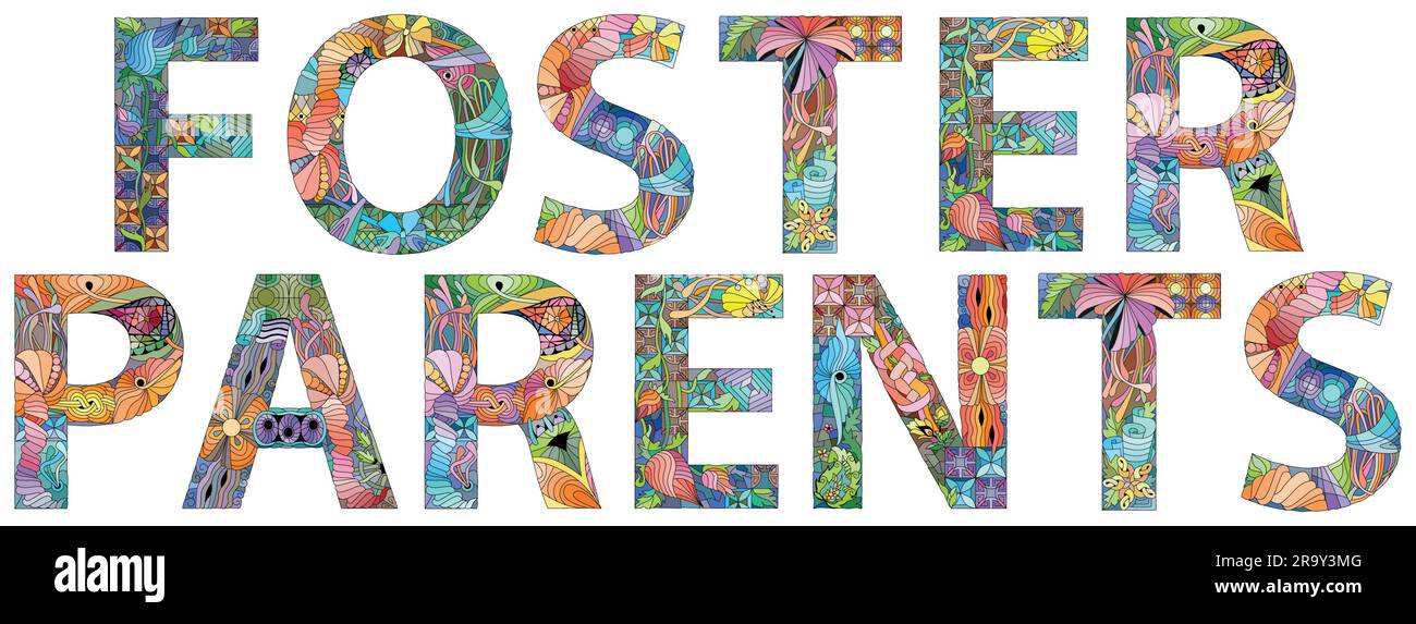 Hand-painted art design. Hand drawn illustration words FOSTER PARENTS ...