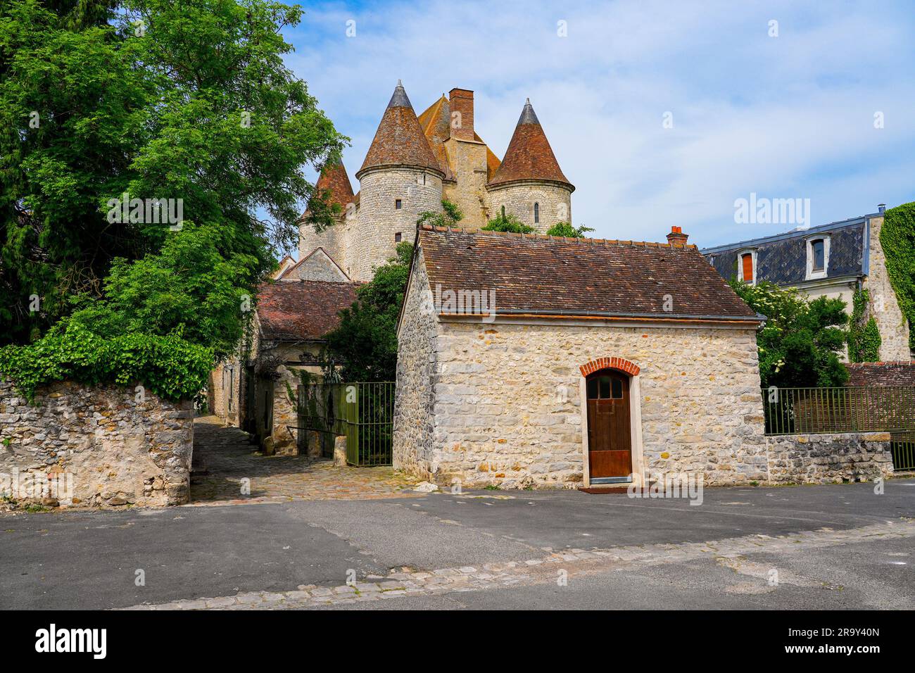 Medieval castle of Nemours in the town of the same name in the Loing ...