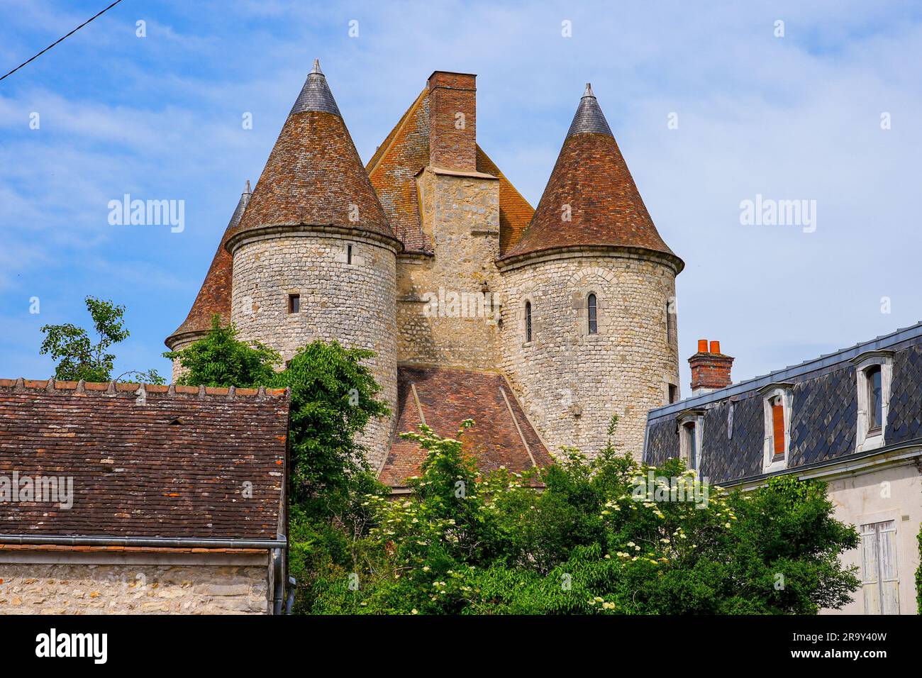 Round towers of the medieval castle of Nemours in the town of the same ...
