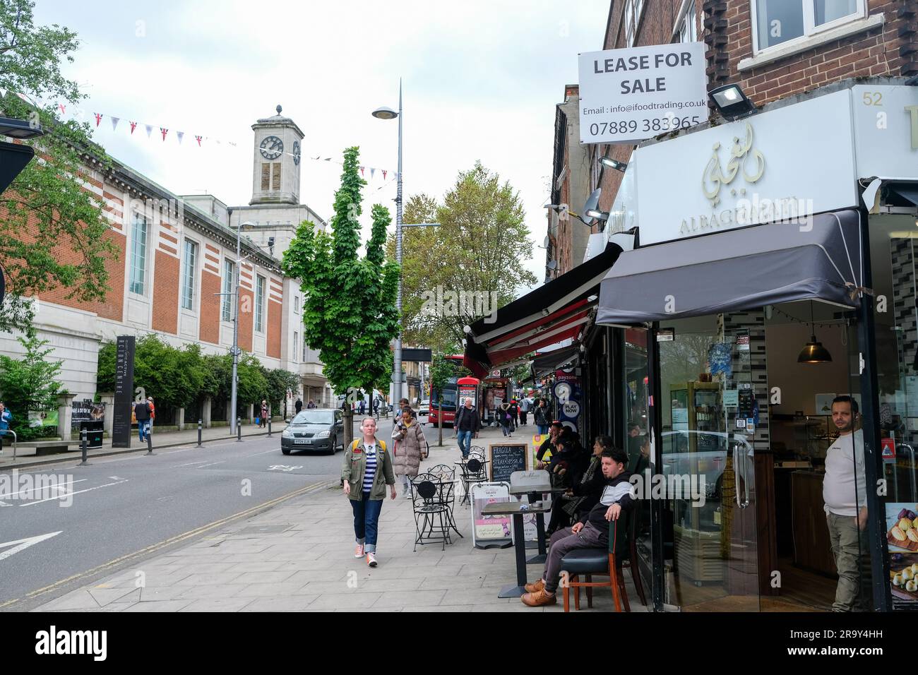 London- May 2023: Acton High Street shops and street scene, and area of ...