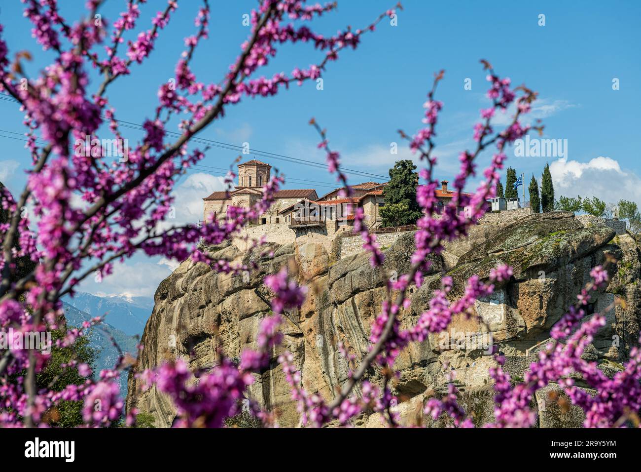 The picture shows an ancient Greek Orthodox monastery situated in a ...