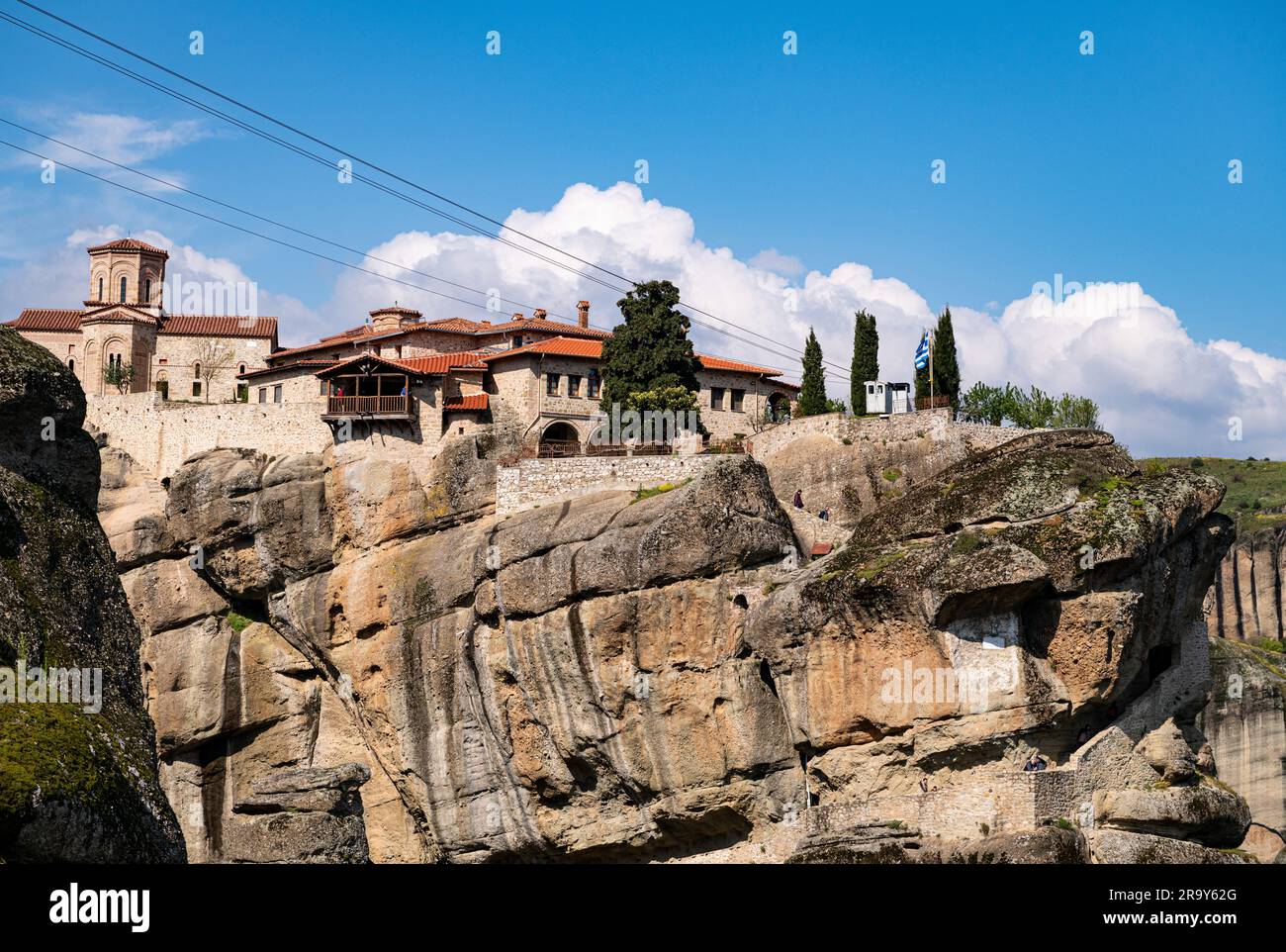 The picture shows an ancient Greek Orthodox monastery situated in a ...