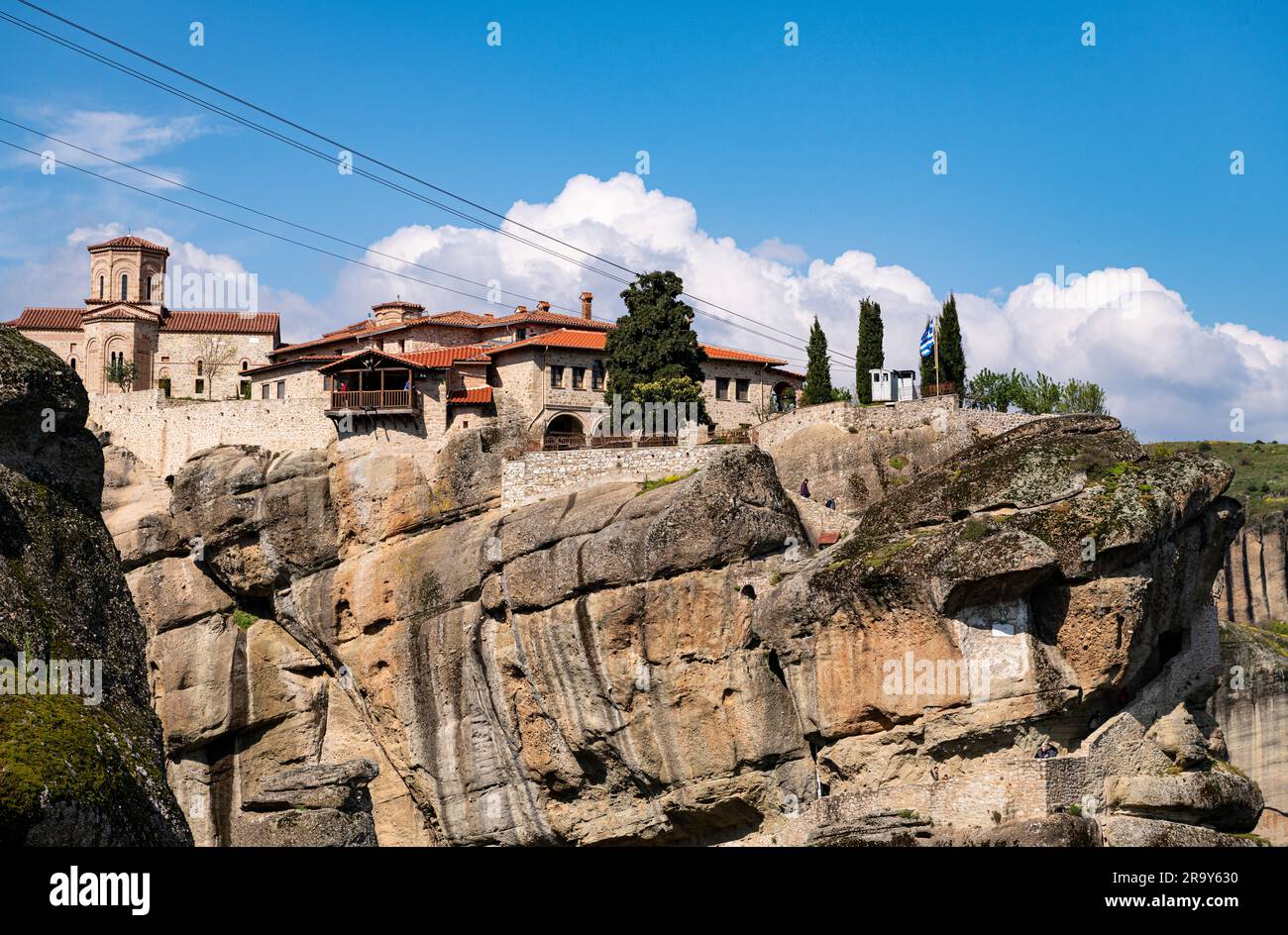 The picture shows an ancient Greek Orthodox monastery situated in a ...