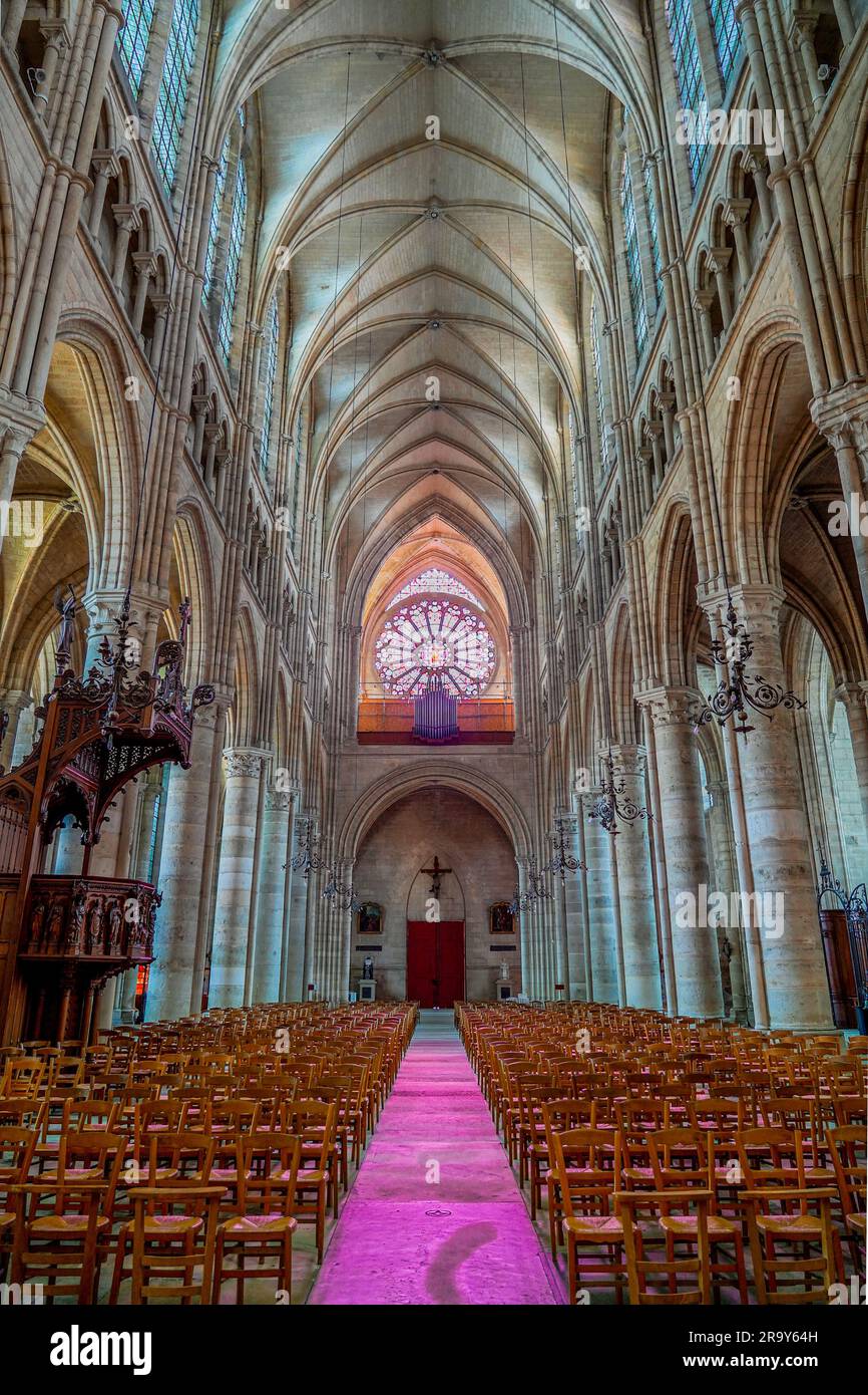 Nave of the basilica-cathedral of Soissons, dedicated to Saint Gervais ...
