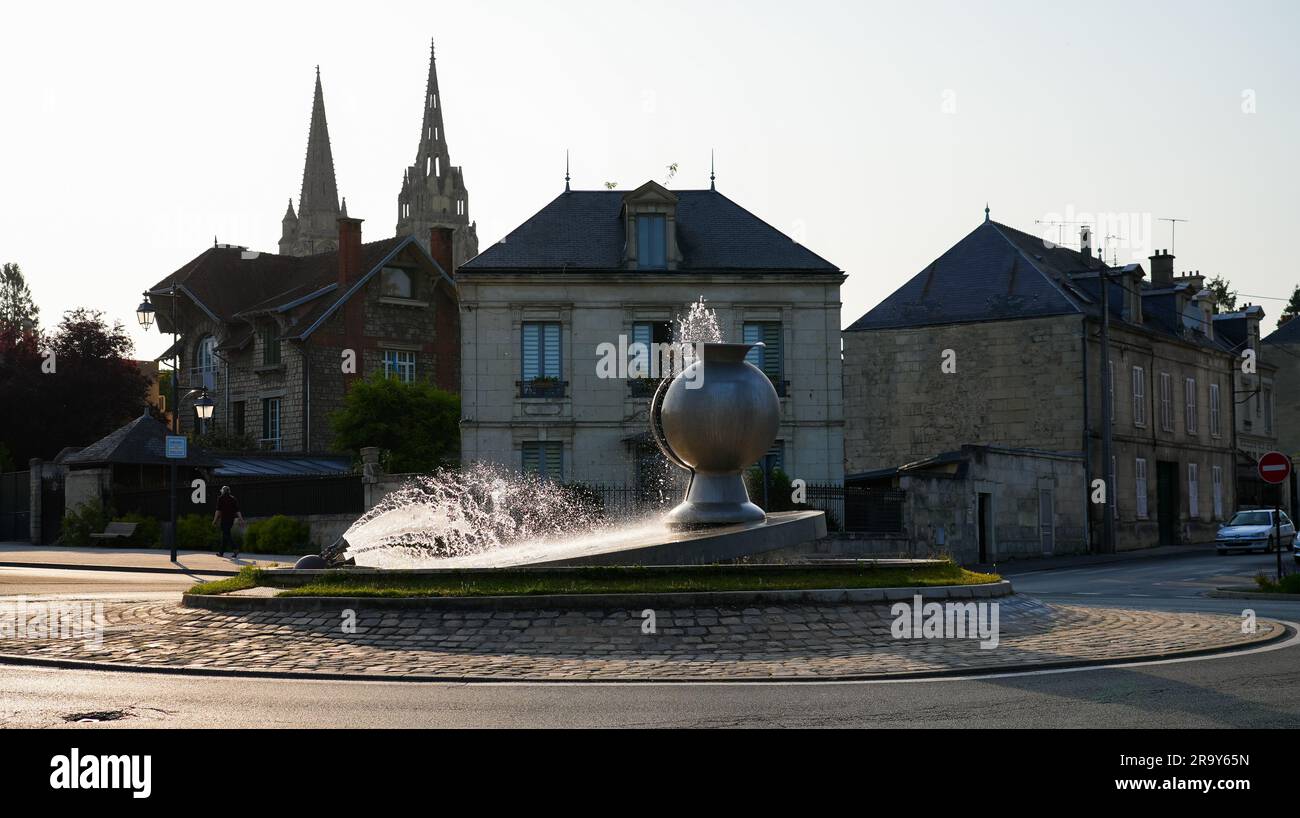 Soissons, France - May 27, 2023 : Fountain representing the legendary ...