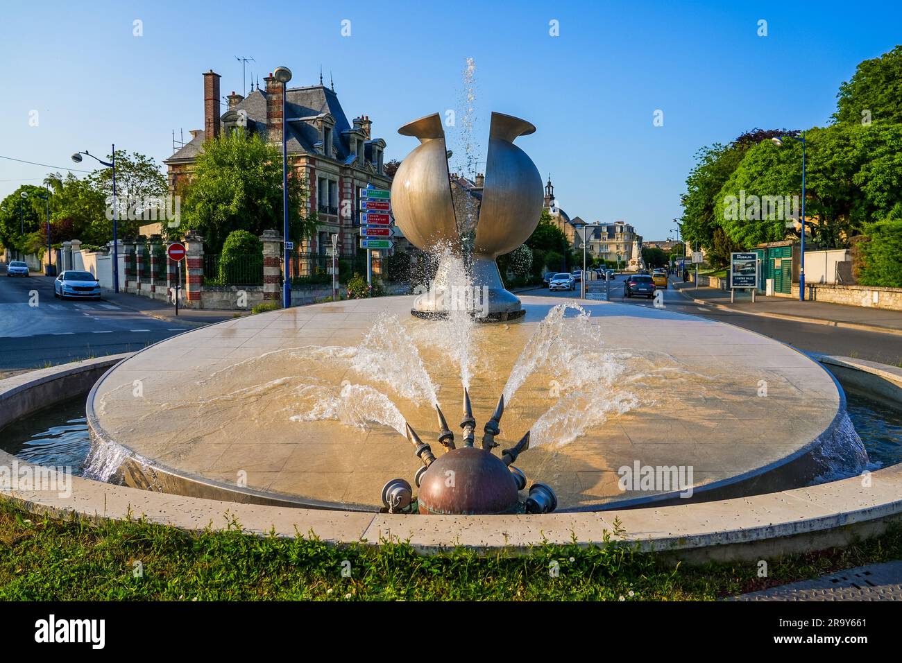 Soissons, France - May 27, 2023 : Fountain representing the legendary ...