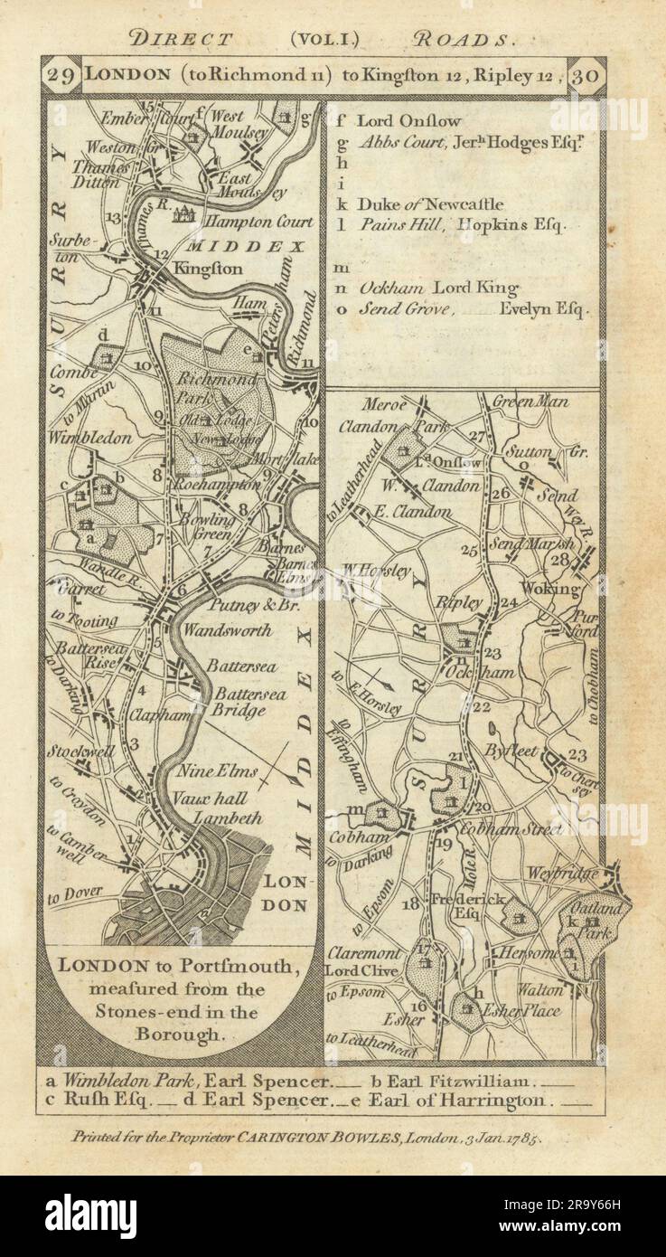 Battersea-Wandsworth-Kingston-Cobham-Woking road strip map PATERSON ...