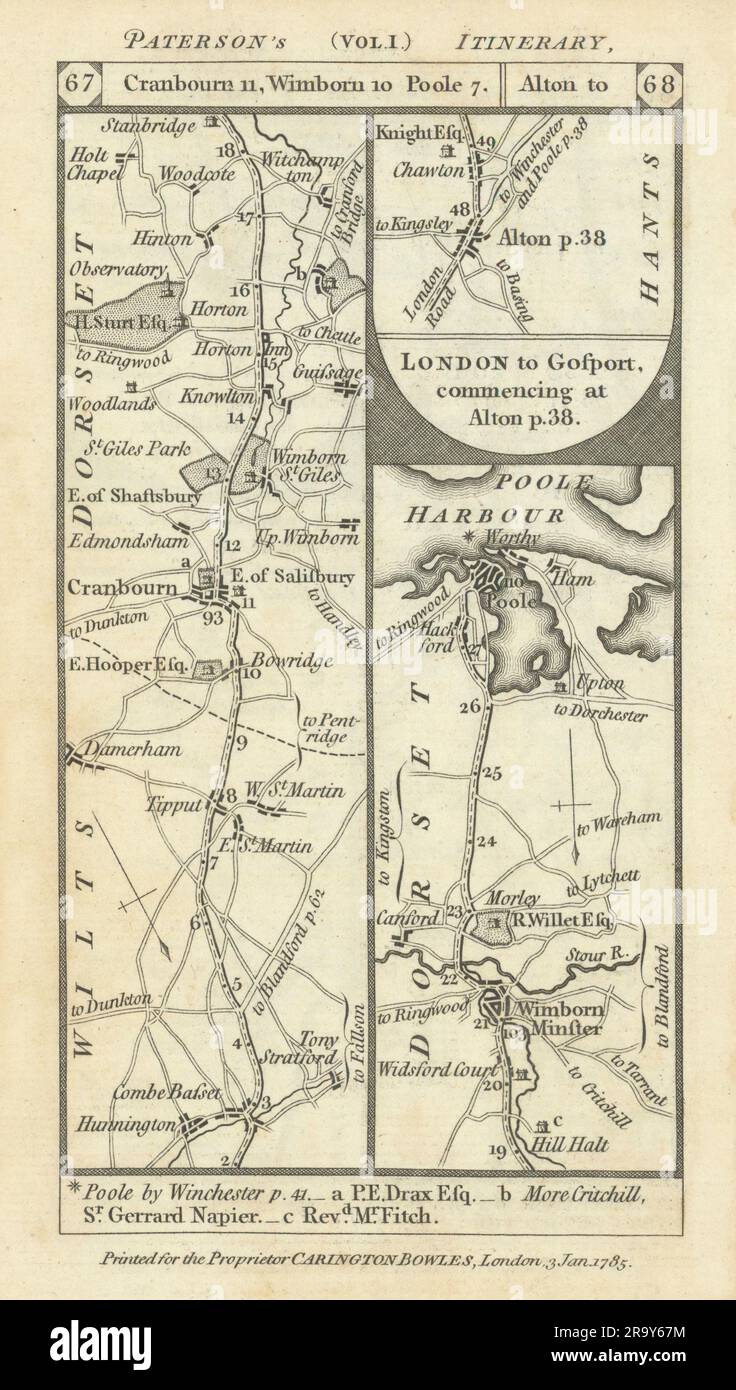 Cranborne-Wimborne Minster-Poole. Alton road strip map PATERSON 1785 ...