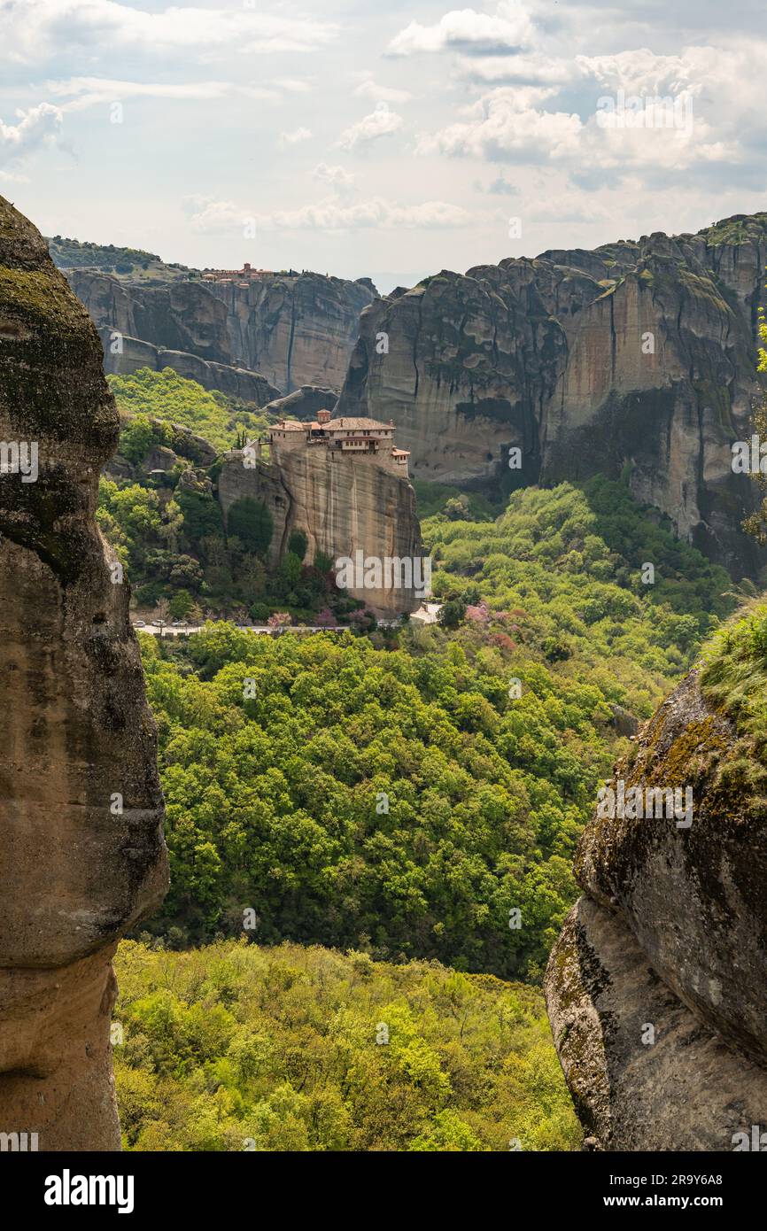 A stunning aerial view of the Meteora monasteries in Kalabaka, Greece ...