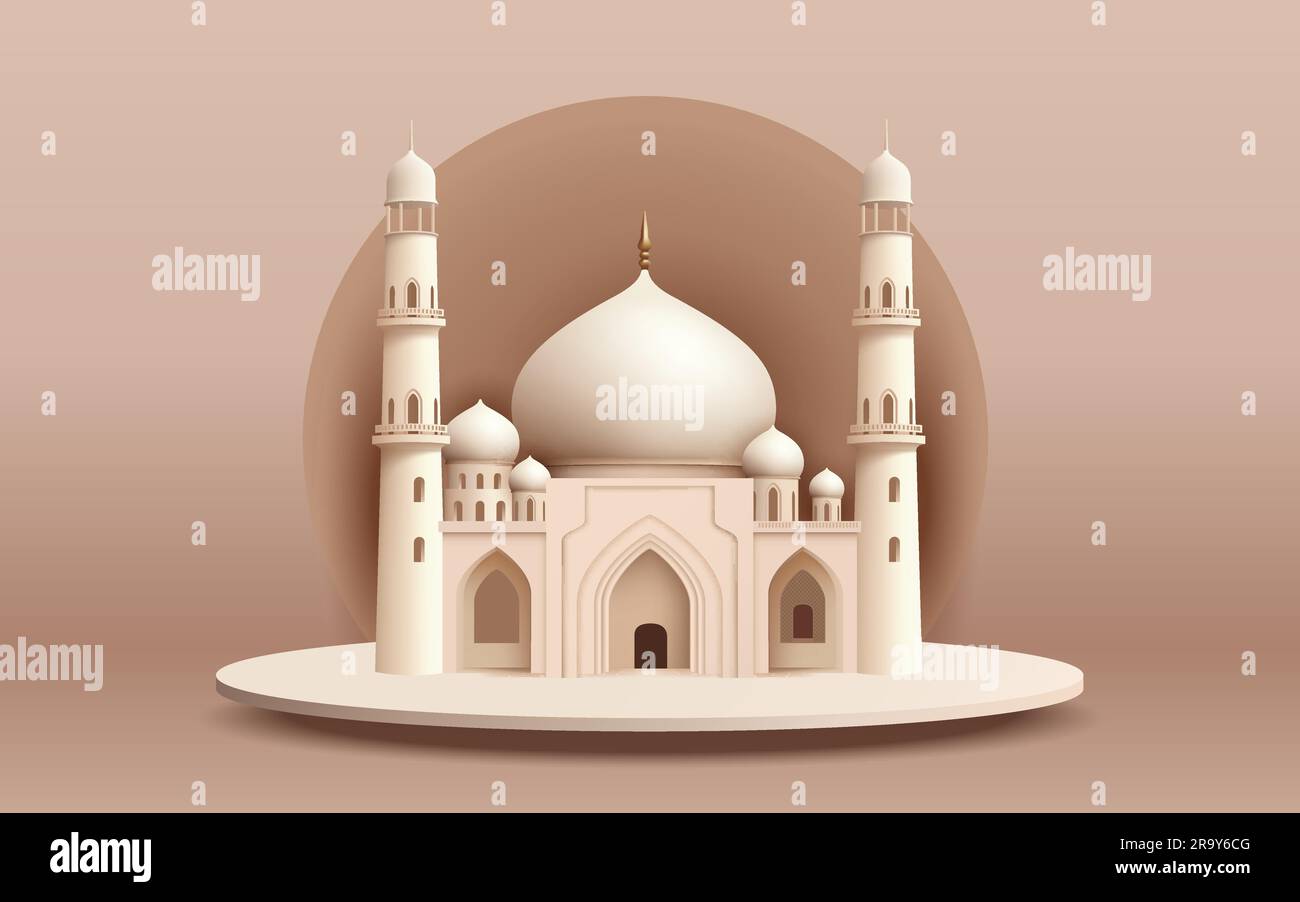 Eid mubarak cover card, Drawn mosque night view from arch. Arabic ...