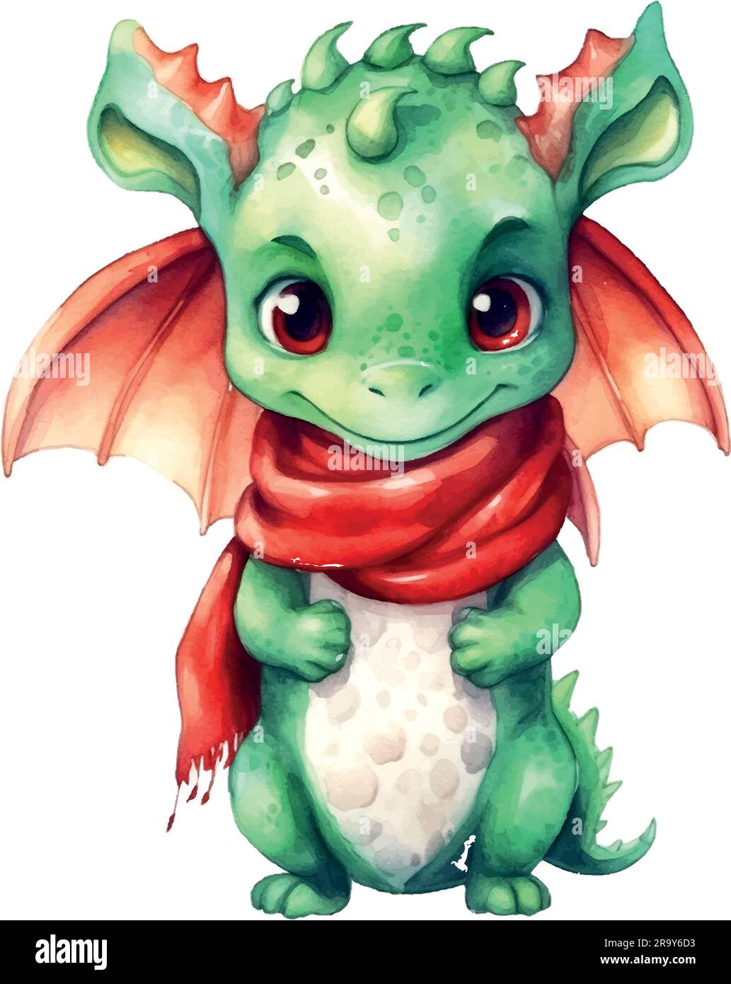Cute green dragon in a christmas sweater watercolor, great design for ...