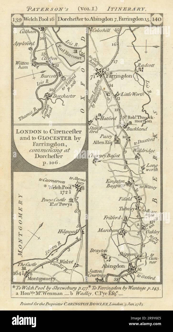 Montgomery-Welshpool. Dorchester-Abingdon road strip map PATERSON 1785 ...