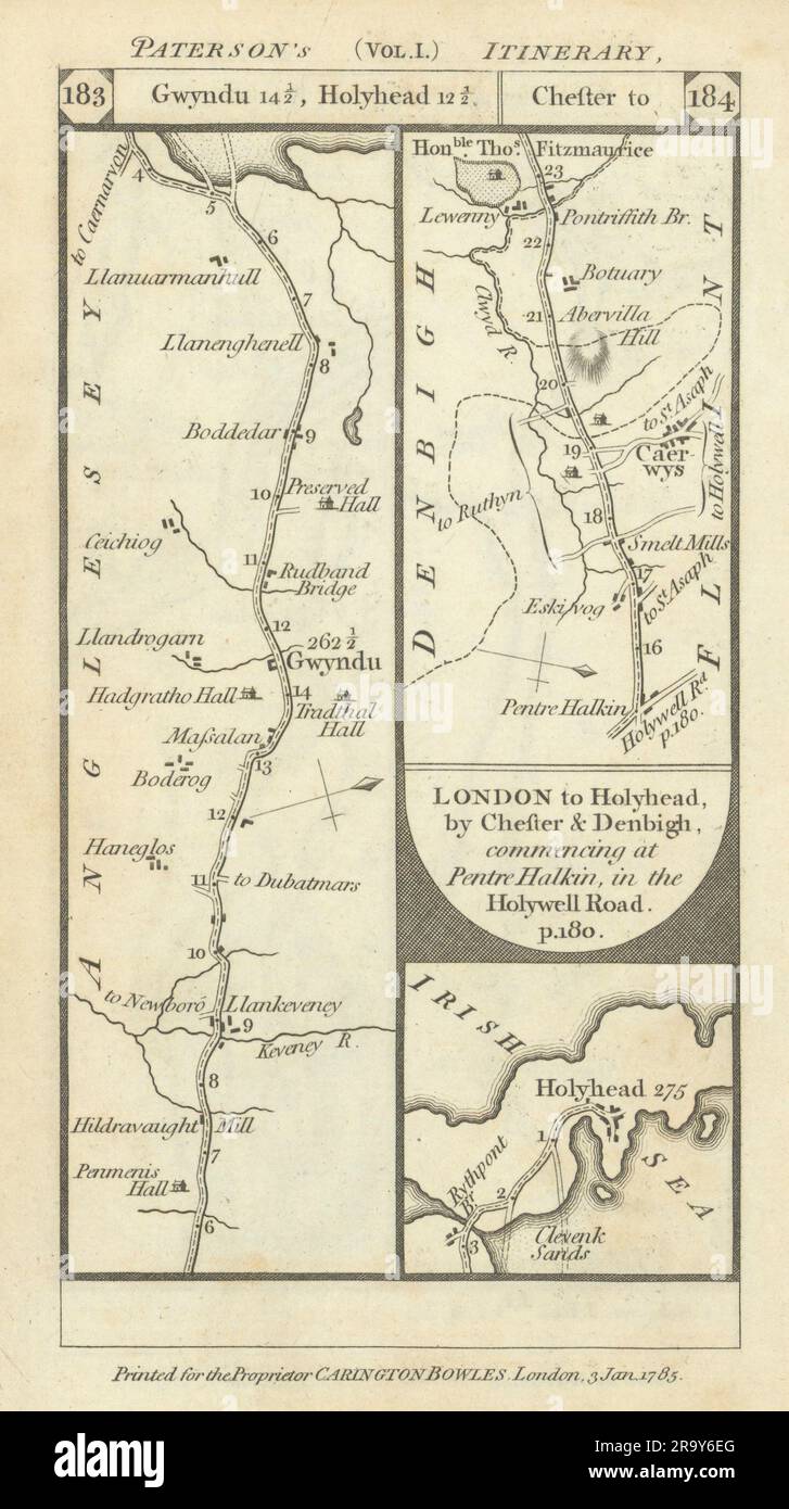 Holyhead Anglesey. Pentre Halkyn-Caerwys road strip map PATERSON 1785 ...