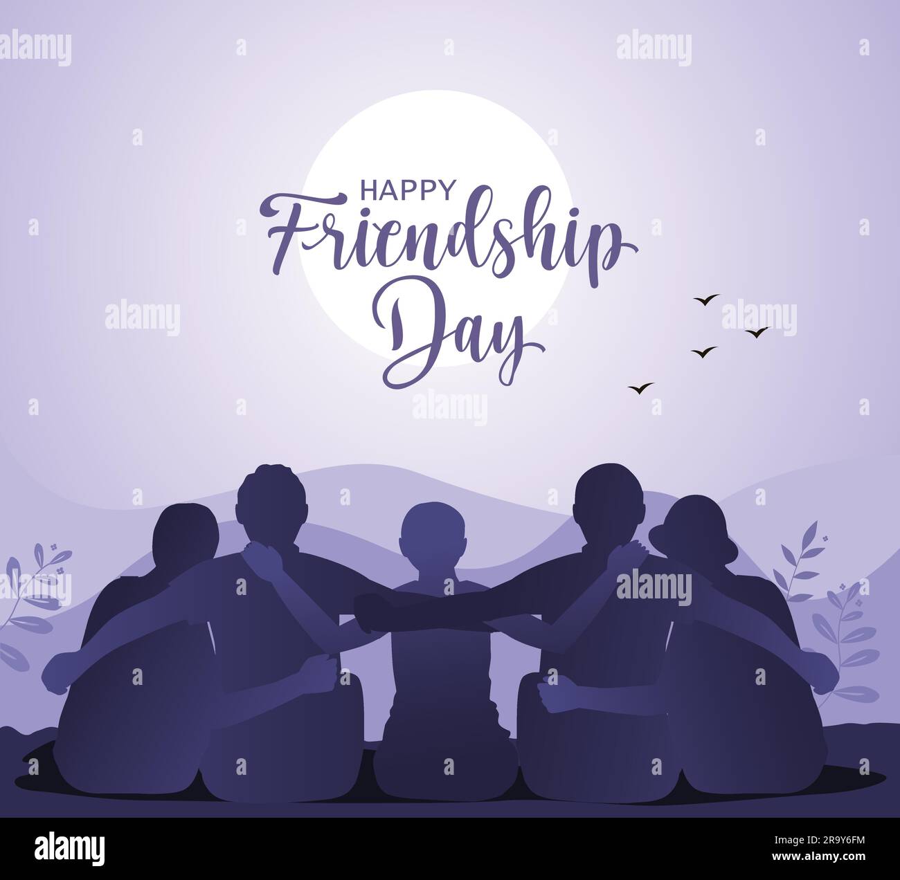 Happy international friendship day greeting card, back view of friends ...
