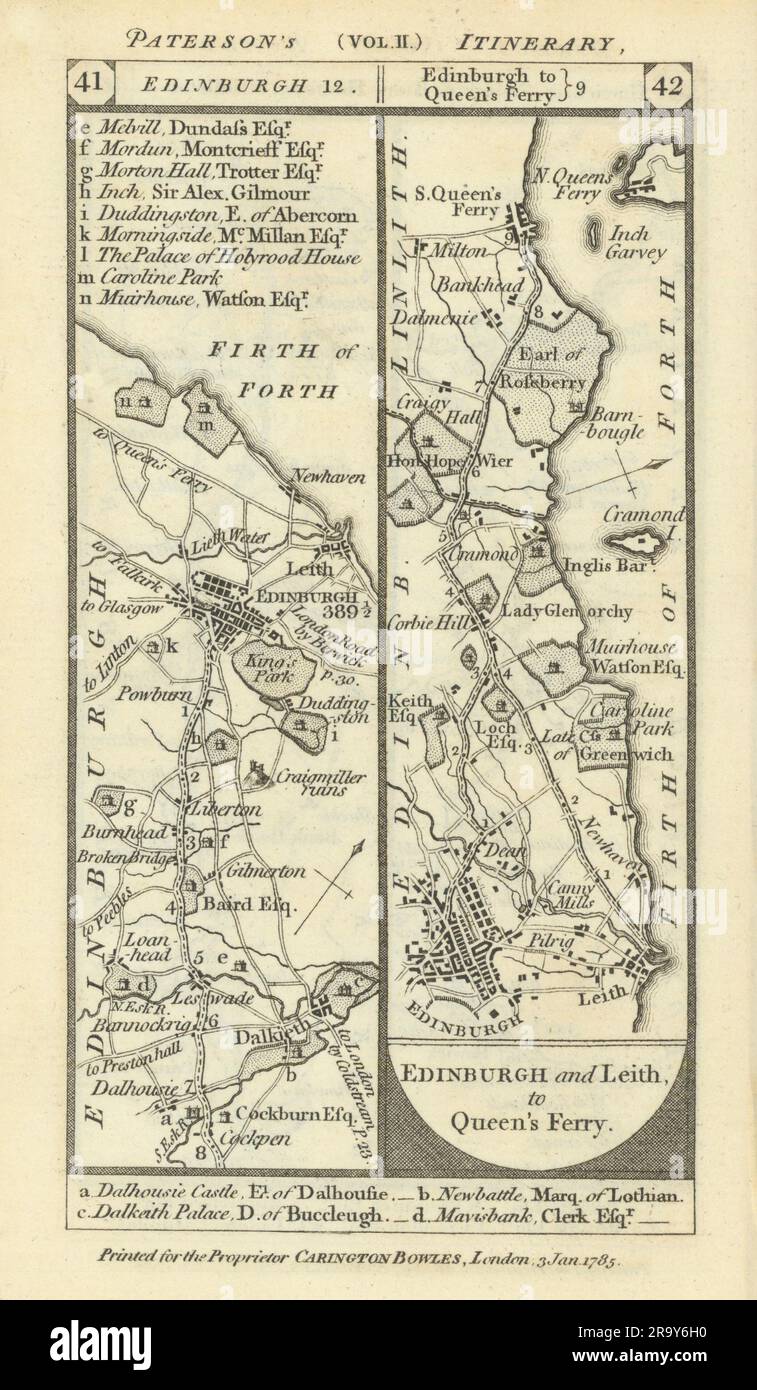 Dalkeith-Edinburgh-Leith-Queensferry road strip map PATERSON 1785 old ...