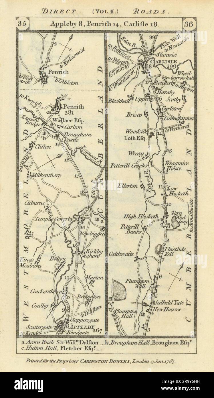 Appleby-Temple Sowerby-Penrith-Hesket-Carlisle road strip map PATERSON ...