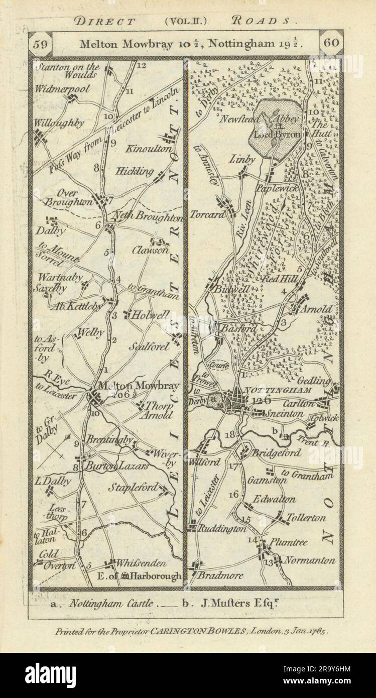 Melton Mowbray-Broughton-Nottingham-Papplewick road strip map PATERSON ...