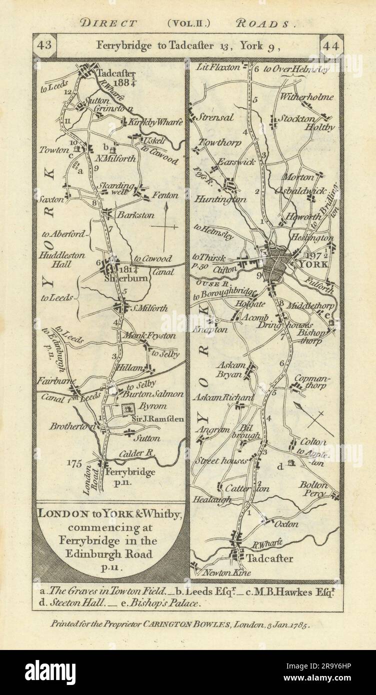 Ferrybridge - Sherburn - Tadcaster - York road strip map PATERSON 1785 ...