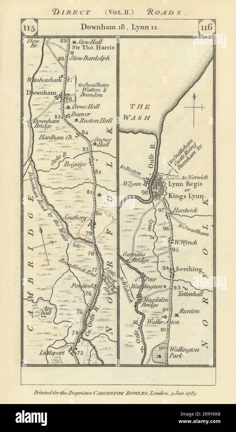 Littleport - Downham Market - King's Lynn road strip map PATERSON 1785 ...