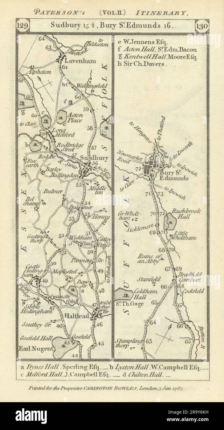 Halstead-Sudbury-Lavenham-Bury St. Edmunds road strip map PATERSON 1785 ...