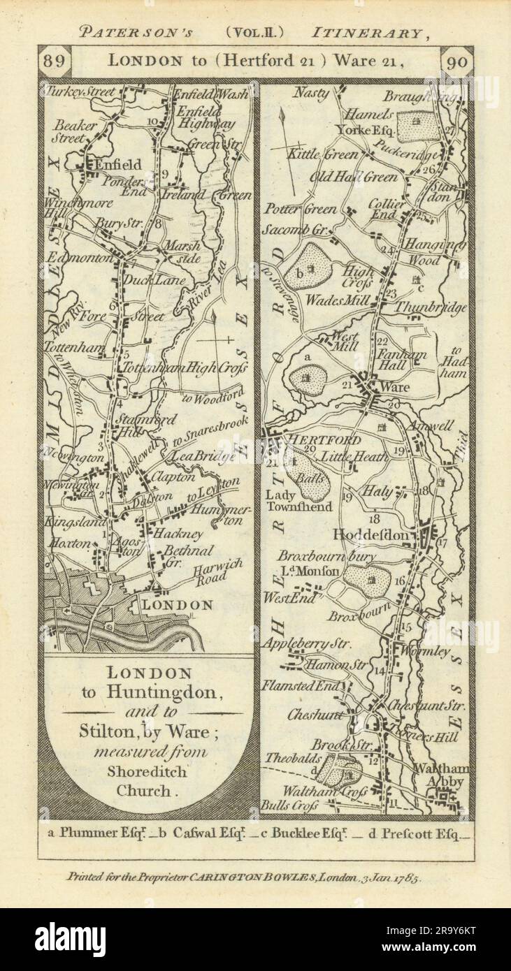 London-Enfield-Cheshunt-Hertford-Colliers End road strip map PATERSON ...